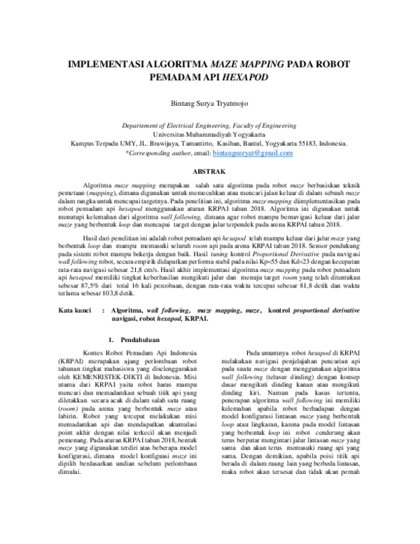 (PDF) Implementasi Algoritma Maze Mapping Pada Robot Pemadam Api Hexapod