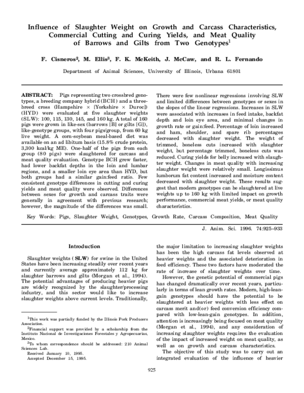 (PDF) Influence of slaughter weight on growth and carcass ...