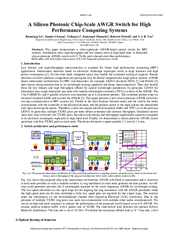 (PDF) A Silicon Photonic Chip-Scale AWGR Switch for High Performance Computing Systems