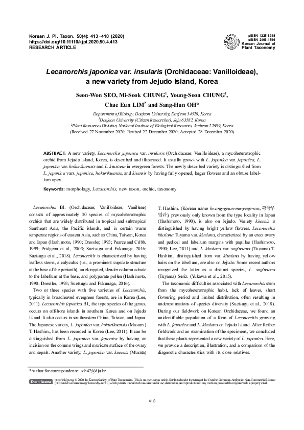 (PDF) Lecanorchis japonica var. insularis (Orchidaceae: Vanilloideae ...