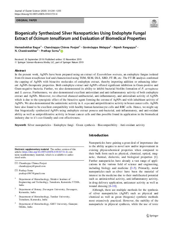 (PDF) Biogenically Synthesized Silver Nanoparticles Using Endophyte Fungal Extract of Ocimum ...