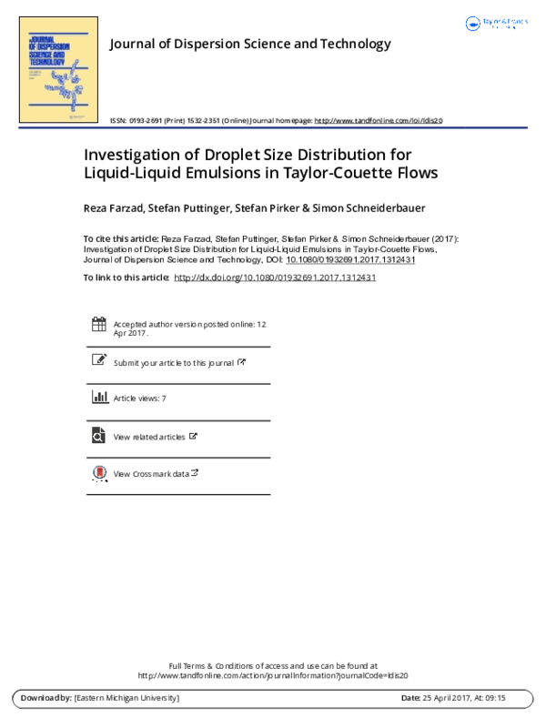 (PDF) Investigation of droplet size distribution for liquid-liquid ...