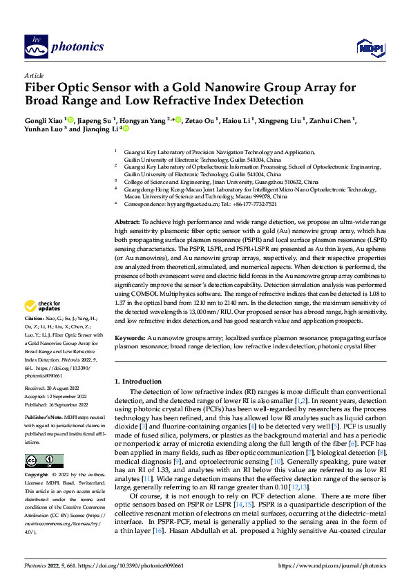 (PDF) Fiber Optic Sensor with a Gold Nanowire Group Array for Broad Range and Low Refractive ...