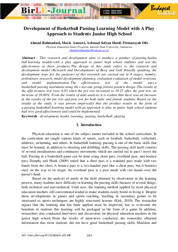 (PDF) Development of Basketball Passing Learning Model with A Play ...
