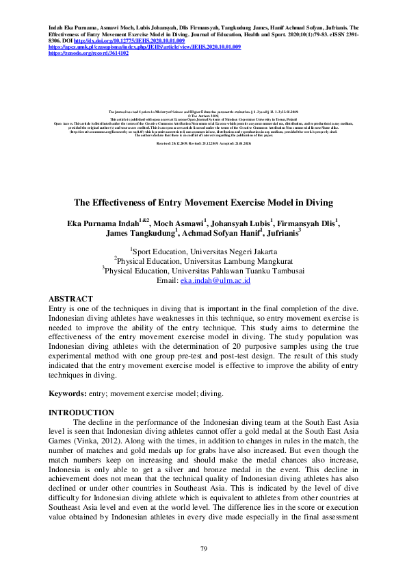 (PDF) The Effectiveness of Entry Movement Exercise Model in Diving