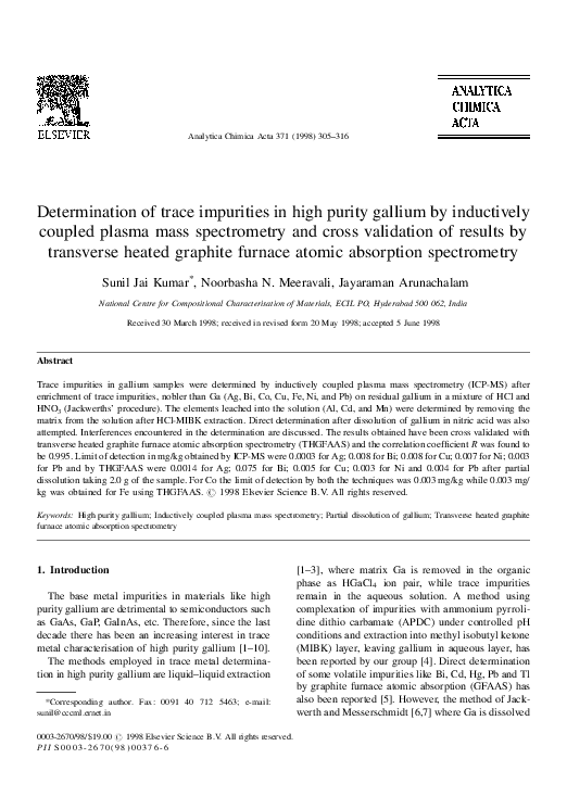 (PDF) Determination of trace impurities in high purity gallium by ...