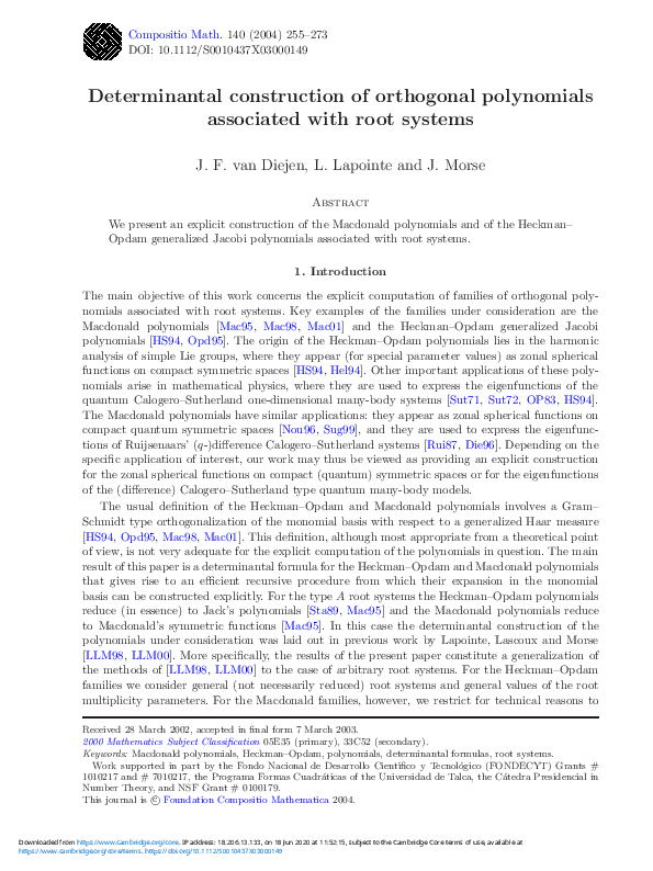 (PDF) Determinantal construction of orthogonal polynomials associated with root systems