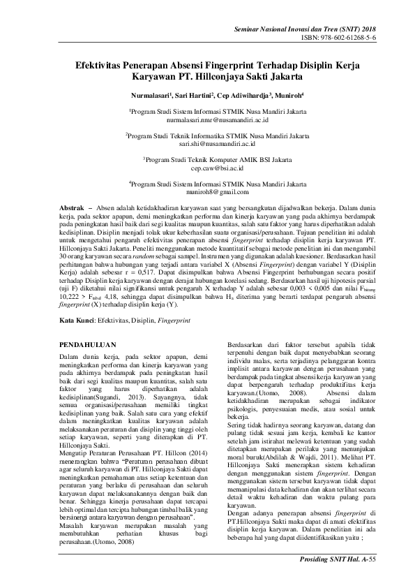 (PDF) Efektivitas Penerapan Absensi Fingerprint Terhadap Disiplin Kerja ...