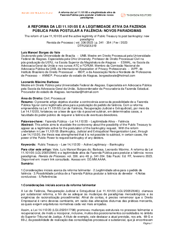 (PDF) A REFORMA DA LEI 11.101/05 E A LEGITIMIDADE ATIVA DA FAZENDA ...