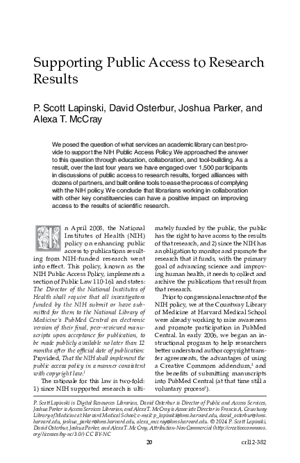 (PDF) Supporting Public Access to Research Results