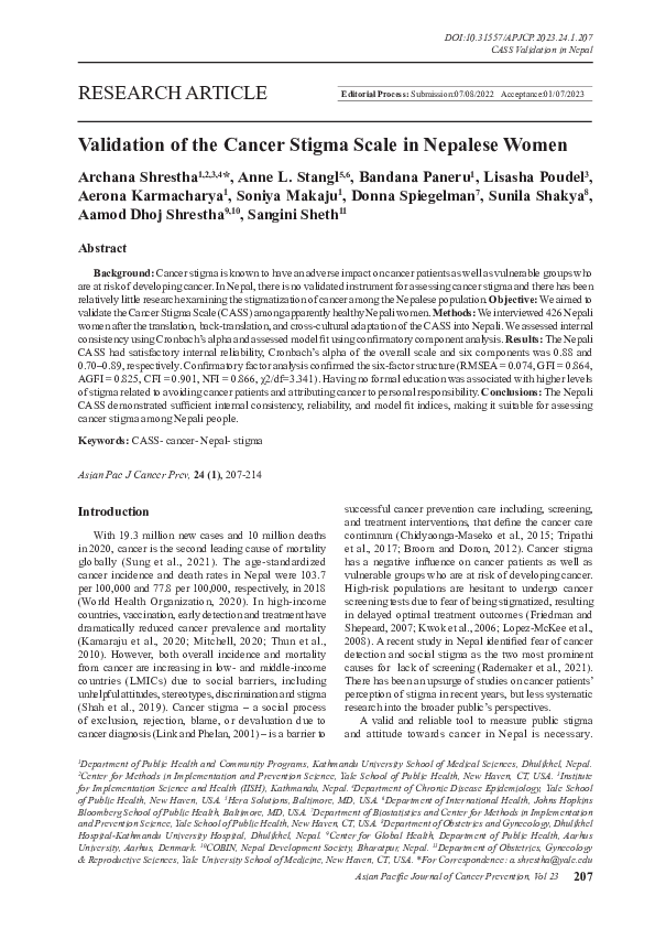 Pdf Validation Of The Cancer Stigma Scale In Nepalese Women Lisasha