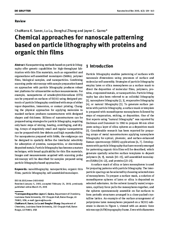 (PDF) Chemical approaches for nanoscale patterning based on particle lithography with proteins ...