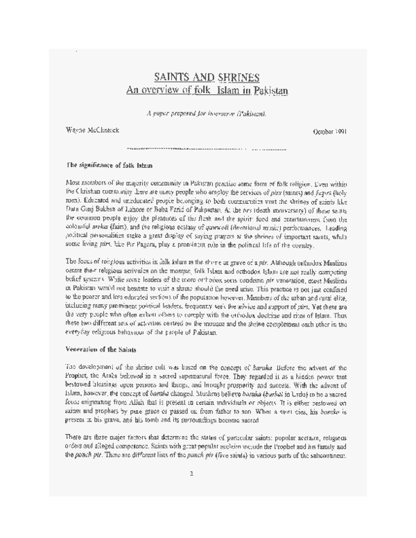 (PDF) Saints and Shrines and Overview of Folk Islam Pakistan
