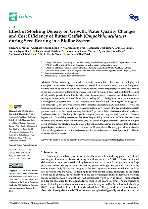 (PDF) Effect of Stocking Density on Growth, Water Quality Changes and ...