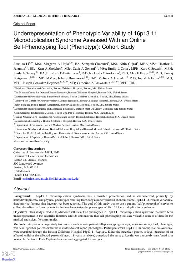 (PDF) Underrepresentation of Phenotypic Variability of 16p13.11 ...