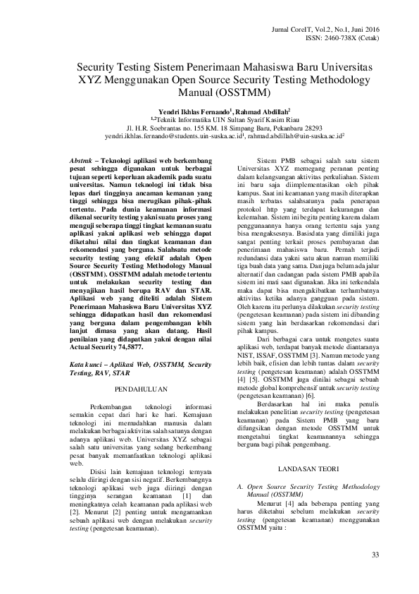 (PDF) Security Testing Sistem Penerimaan Mahasiswa Baru Universitas XYZ ...