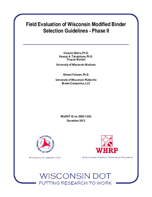 (PDF) Field Validation of Wisconsin Modified Binder Selection ...