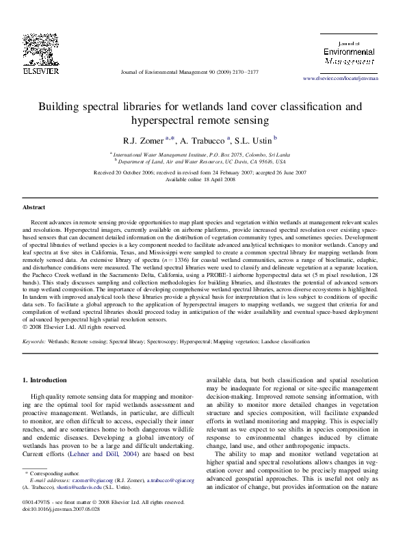 (PDF) Building spectral libraries for wetlands land cover classification and hyperspectral ...