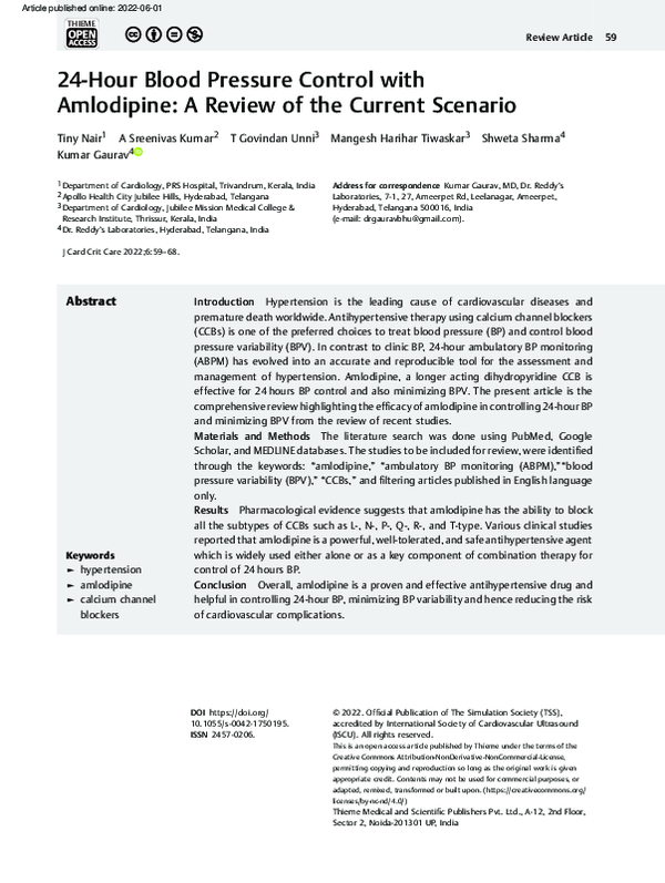 (PDF) 24-Hour Blood Pressure Control with Amlodipine: A Review of the ...