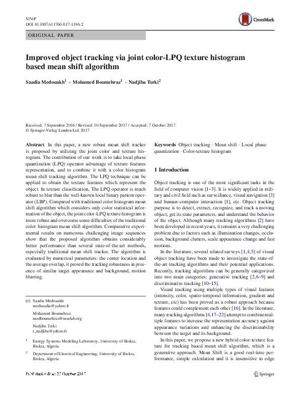 Pdf Improved Object Tracking Via Joint Color Lpq Texture Histogram Based Mean Shift Algorithm