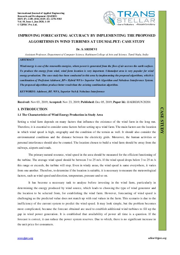 Pdf Improving Forecasting Accuracy By Implementing The Proposed Algorithms In Wind Turbines At