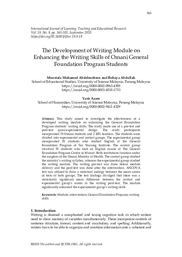 (PDF) The Development of Writing Module on Enhancing the Writing Skills ...