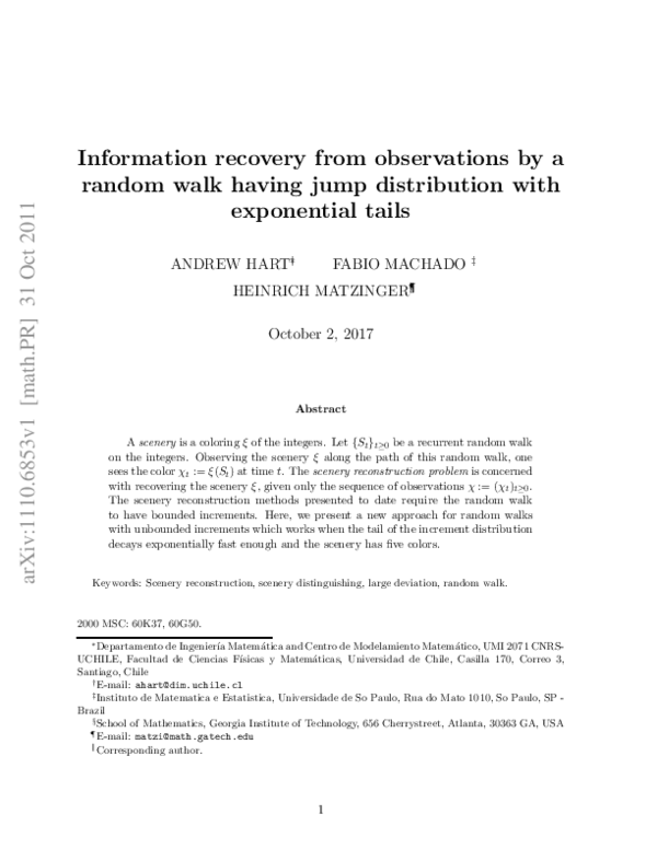(PDF) Information recovery from observations by a random walk having ...