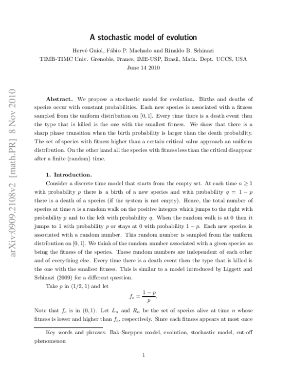 (PDF) A stochastic model of evolution