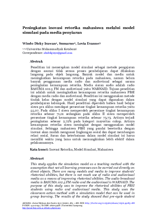 (PDF) Inovasi retorika mahasiswa melalui model simulasi pada media penyiaran