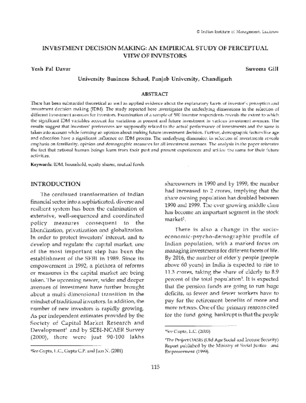(PDF) Investment Decision Making: An Empirical Study of Perceptual View of Investors