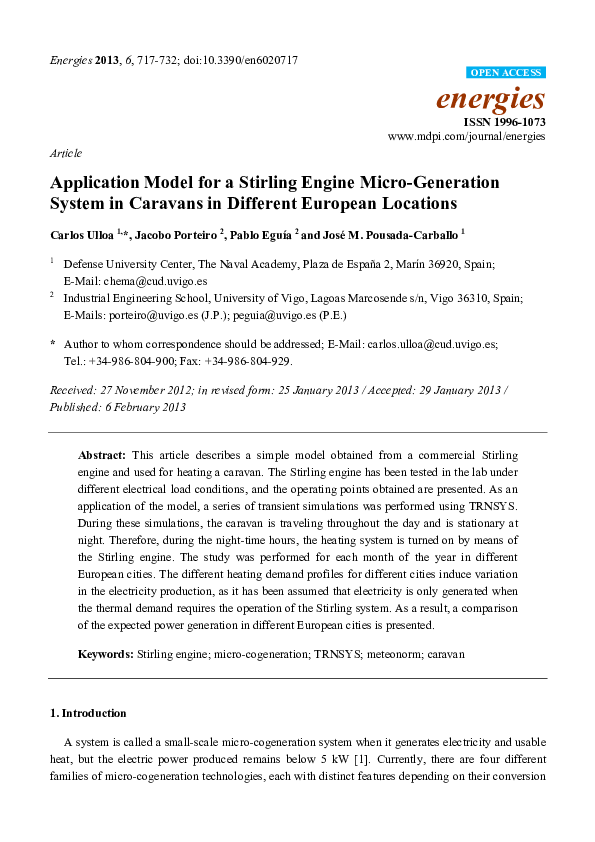 (PDF) Application Model for a Stirling Engine Micro-Generation System ...