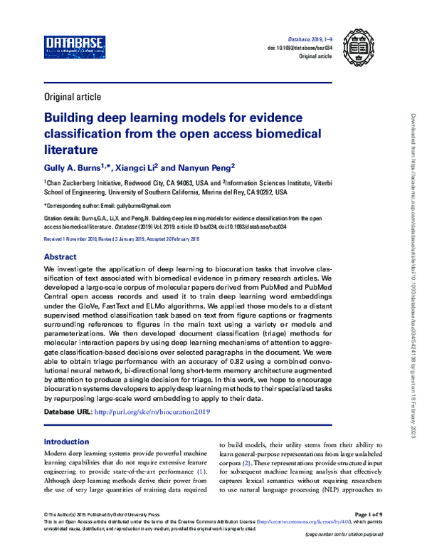Building Deep Learning Models For Evidence Classification From The Open