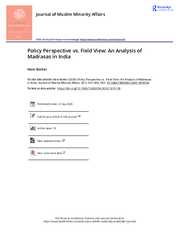 (PDF) Policy Perspective vs. Field View: An Analysis of Madrasas in India