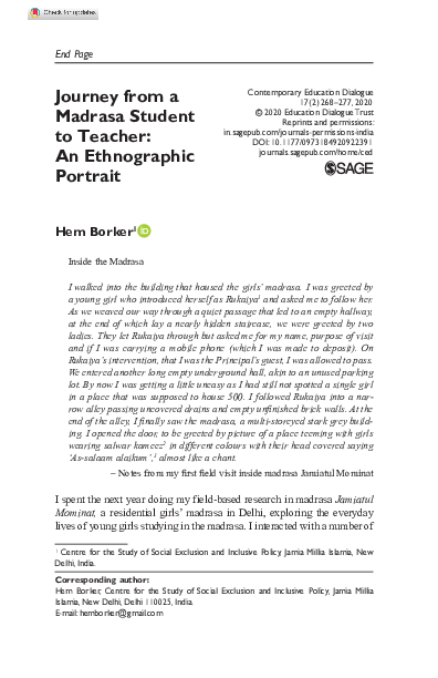 (PDF) Journey from a Madrasa Student to Teacher: An Ethnographic Portrait
