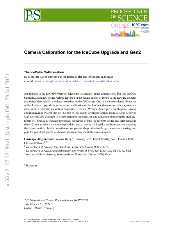 (PDF) Camera Calibration for the IceCube Upgrade and Gen2