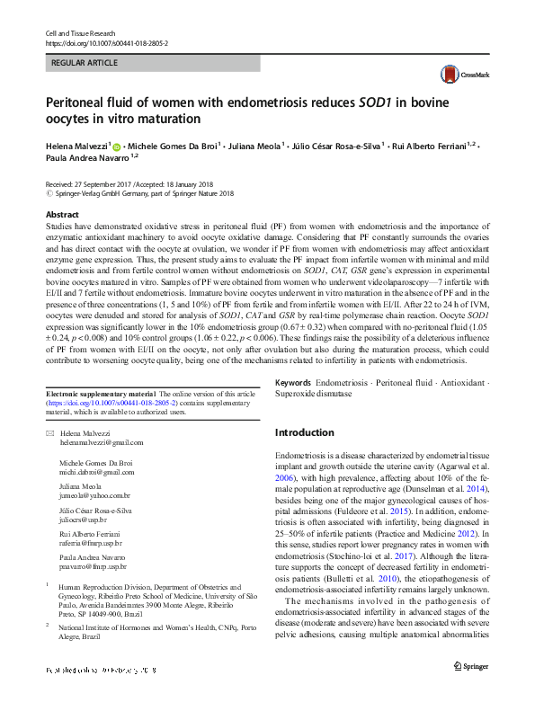 (PDF) Peritoneal fluid of women with endometriosis reduces SOD1 in ...