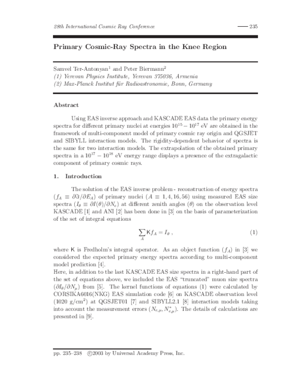 (PDF) Primary Cosmic-Ray Spectra in the Knee Region