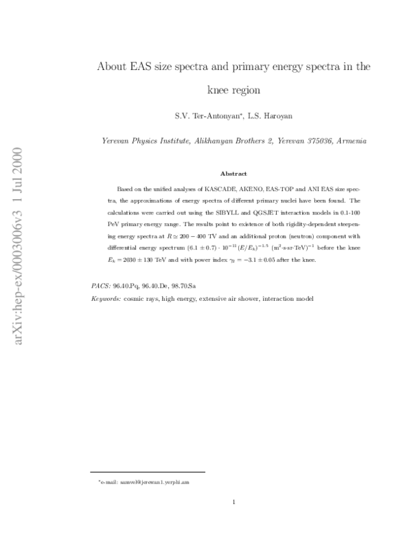 (PDF) About EAS size spectra and primary energy spectra in the knee region