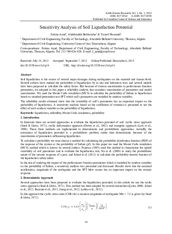 (PDF) Sensitivity Analysis of Soil Liquefaction Potential