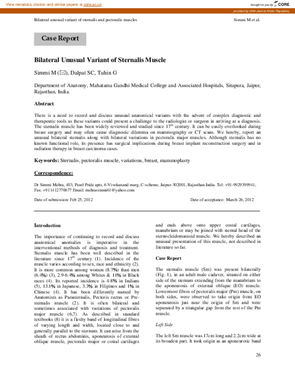 (PDF) Bilateral Unusual Variant of Sternalis Muscle | simmi mehra ...