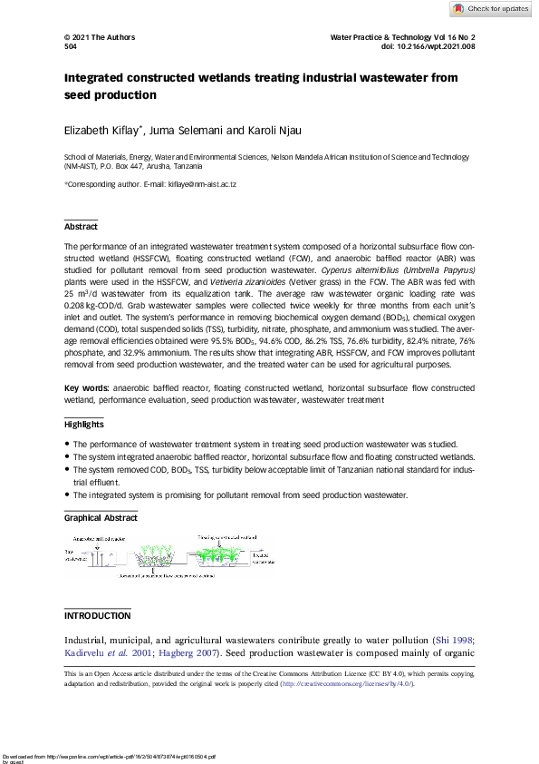 (PDF) Integrated constructed wetlands treating industrial wastewater from seed production