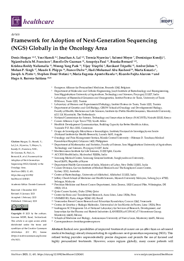 (PDF) Framework for Adoption of Next-Generation Sequencing (NGS) Globally in the Oncology Area
