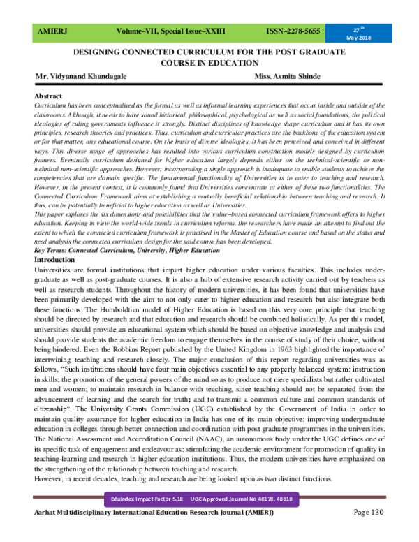 (PDF) Designing Connected Curriculum for the Post Graduate Course in ...