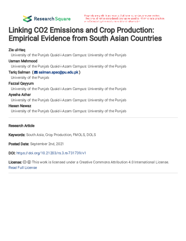 (PDF) Linking CO2 Emissions and Crop Production: Empirical Evidence ...