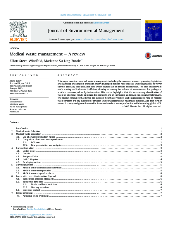 (PDF) Medical waste management – A review