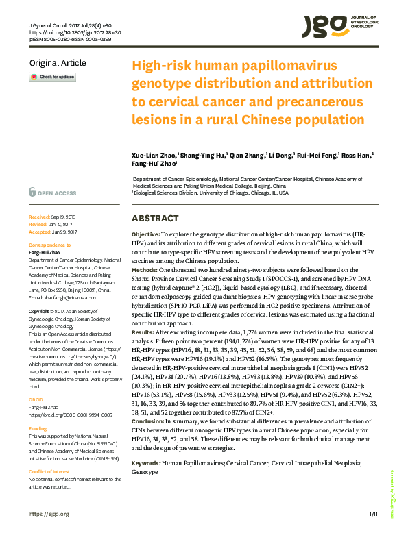 (PDF) High-risk human papillomavirus genotype distribution and attribution to cervical cancer ...