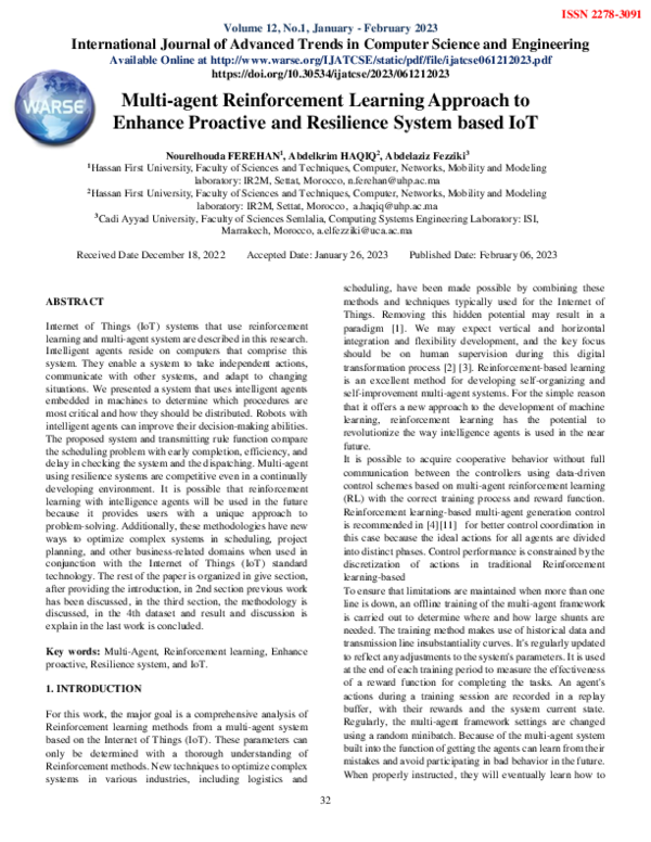 Pdf Multi Agent Reinforcement Learning Approach To Enhance Proactive