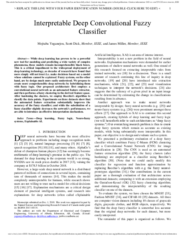 (PDF) Interpretable Deep Convolutional Fuzzy Classifier (PDF) Interpretable Deep Convolutional Fuzzy Classifier