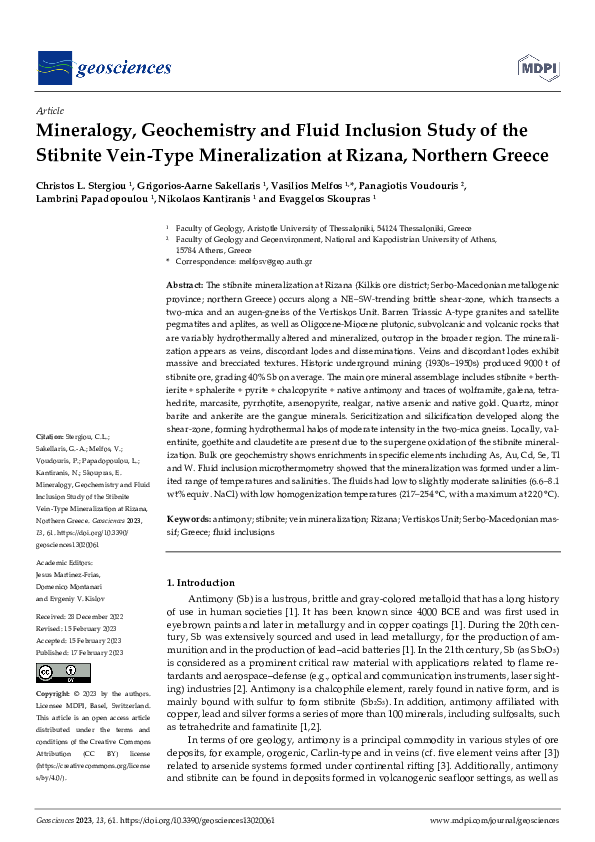 (PDF) Mineralogy, Geochemistry and Fluid Inclusion Study of the ...