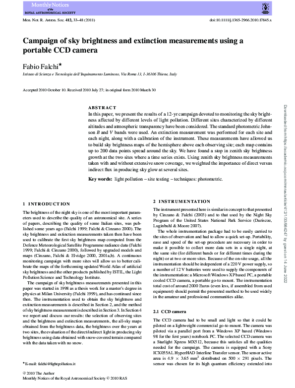 (PDF) Campaign of sky brightness and extinction measurements using a ...